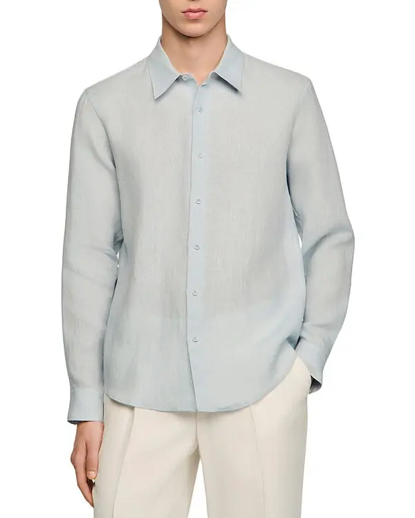 Sandro Linen Long Sleeve Shirt - Sky Blue
