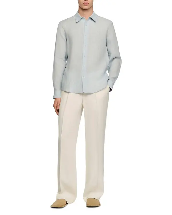 Sandro Linen Long Sleeve Shirt - Sky Blue