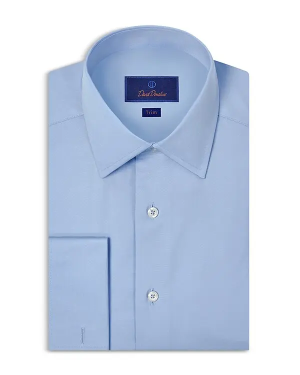 David Donahue Trim Fit Broadcloth French Cuff Dress Shirt - Blue