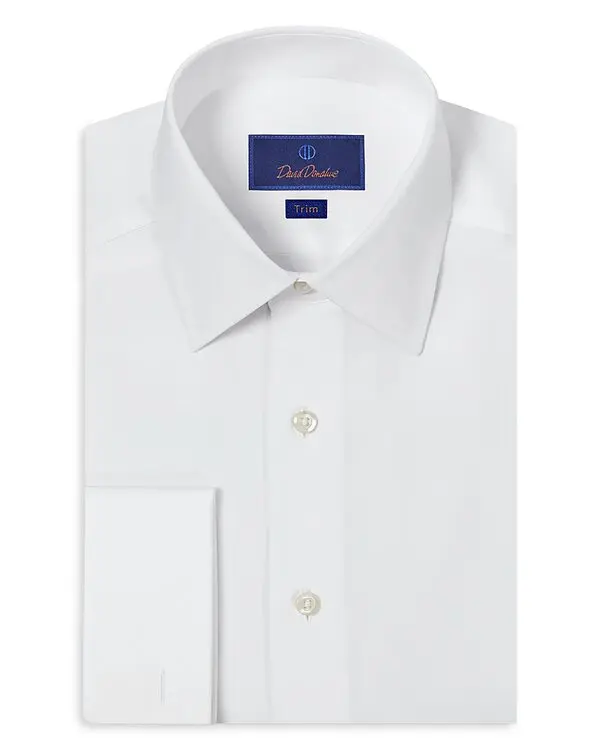 David Donahue Trim Fit Broadcloth French Cuff Dress Shirt - White