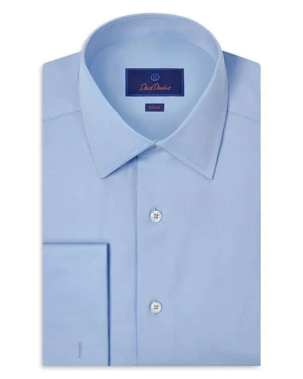 David Donahue Slim Fit Broadcloth French Cuff Dress Shirt - Blue
