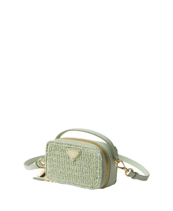 Prada Crochet And Leather Mini-pouch - Green