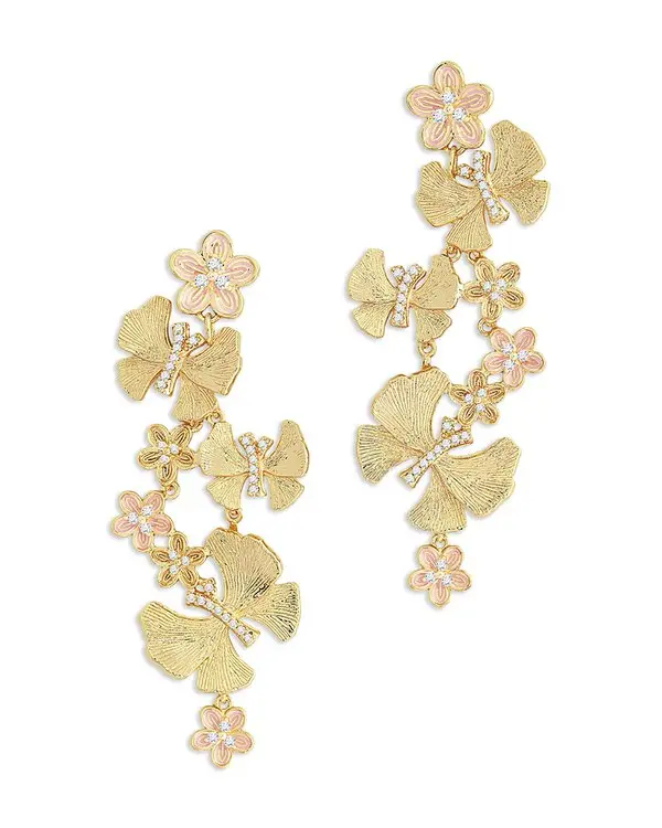 ANABEL ARAM Pave Butterfly And Flowers Linear Drop Earrings - Gold
