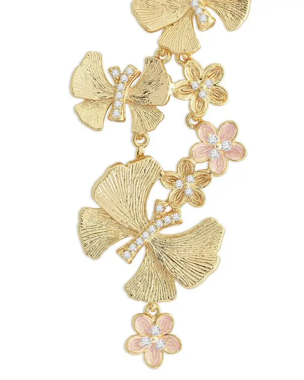 ANABEL ARAM Pave Butterfly And Flowers Linear Drop Earrings
