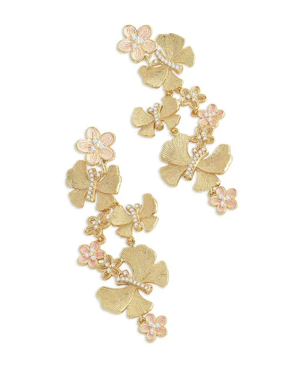 ANABEL ARAM Pave Butterfly And Flowers Linear Drop Earrings