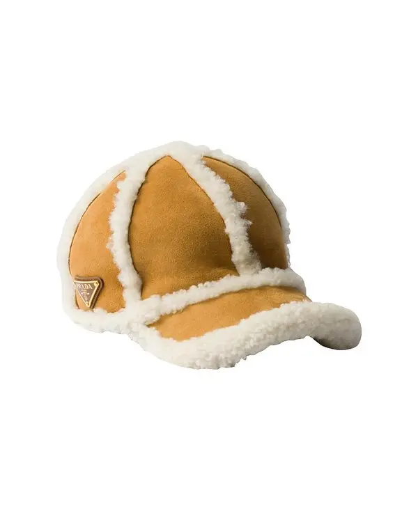Prada Suede Shearling Baseball Cap - Neutral