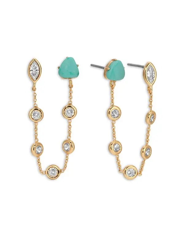 Ettika Cubic Zirconia Chain Connected Double Stud Earrings - Turquoise