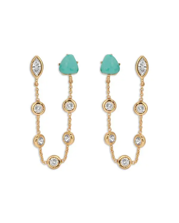 Ettika Cubic Zirconia Chain Connected Double Stud Earrings