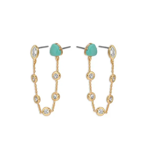 Ettika Cubic Zirconia Chain Connected Double Stud Earrings