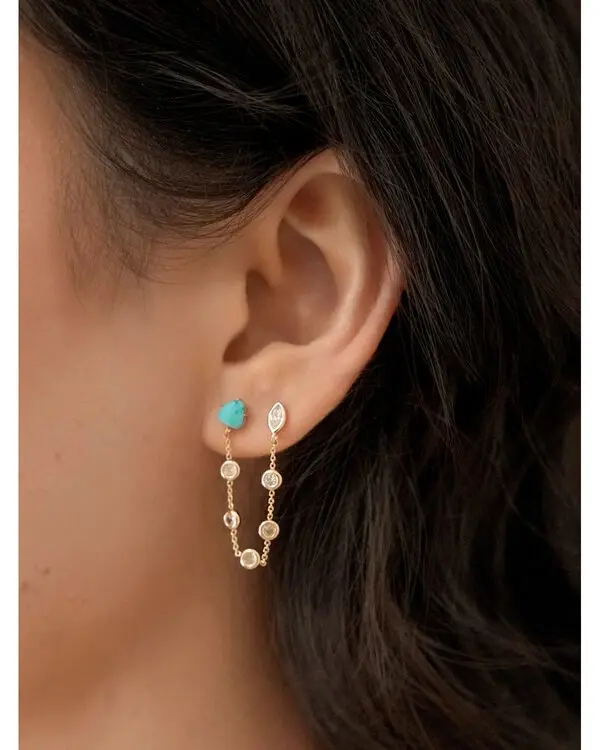 Ettika Cubic Zirconia Chain Connected Double Stud Earrings