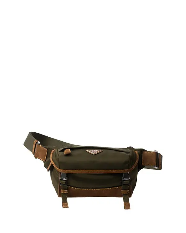 Prada Re-nylon And Suede Shoulder Bag - Green