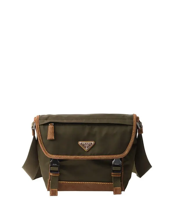 Prada Re-nylon And Suede Shoulder Bag - Green
