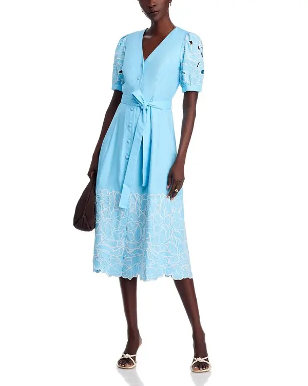 Elie Tahari The Jade Linen Eyelet Dress In Waterdrop - 70% Off |  Editorialist