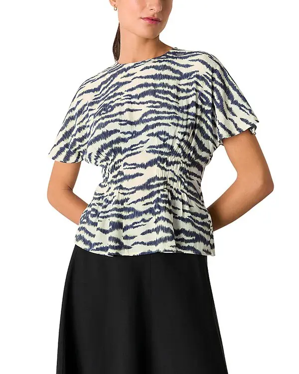 Whistles Feathered Tiger Shirred Blouse - Ivory/multi