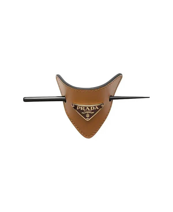 Prada Leather Hair Clip - Brown