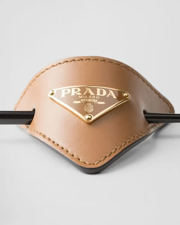 Prada Leather Hair Clip - Brown