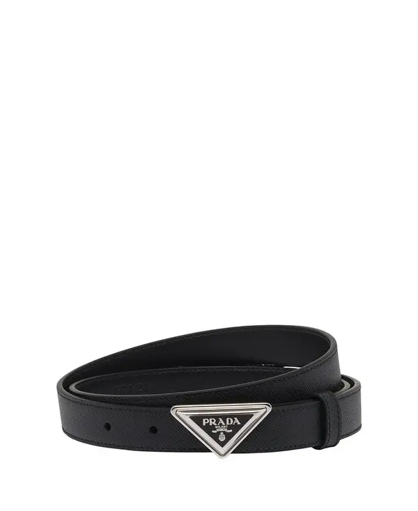 Prada Saffiano Leather Belt - Black/silver