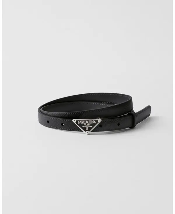 Prada Saffiano Leather Belt - Black/silver