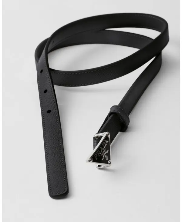 Prada Saffiano Leather Belt - Black/silver