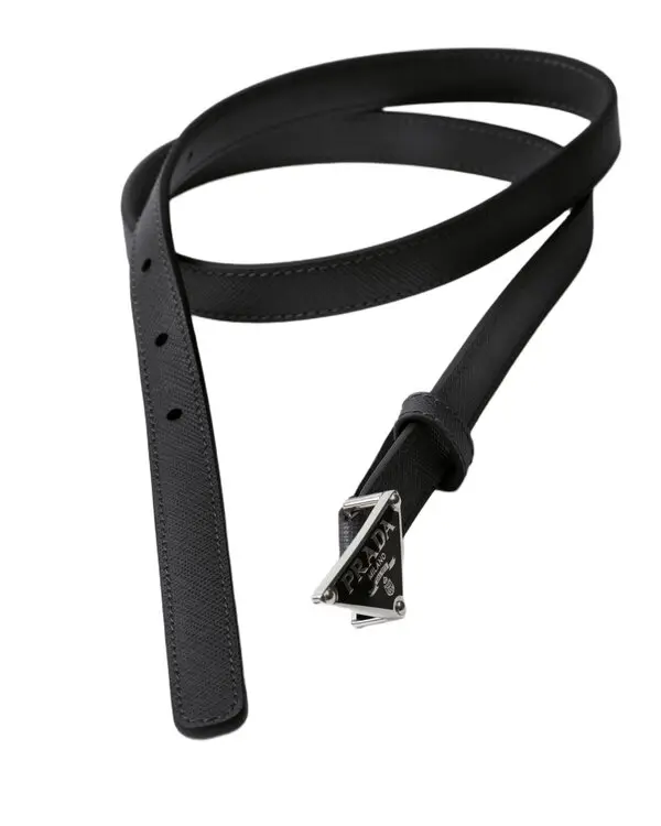 Prada Saffiano Leather Belt - Black/silver