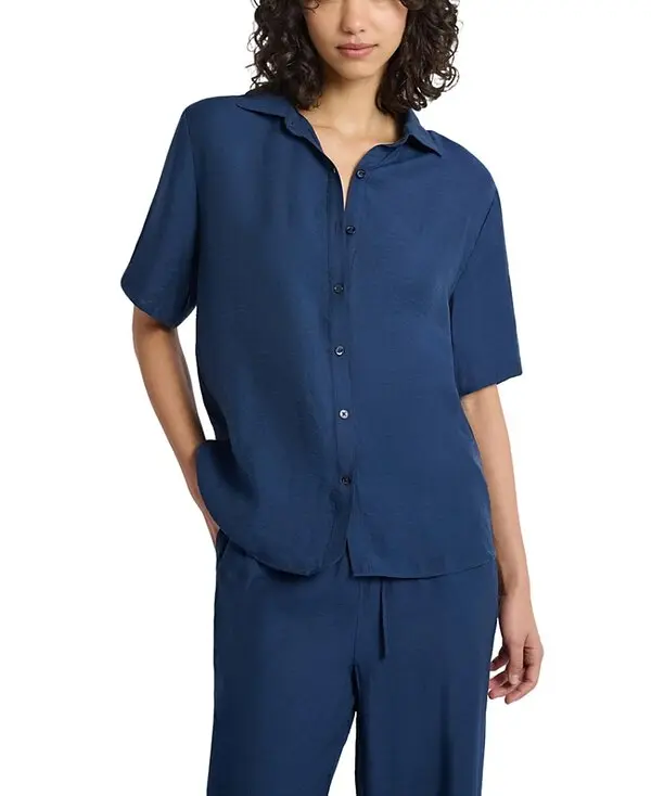 Onia Crinkle Oversized Short Sleeve Button-up - Deep Navy