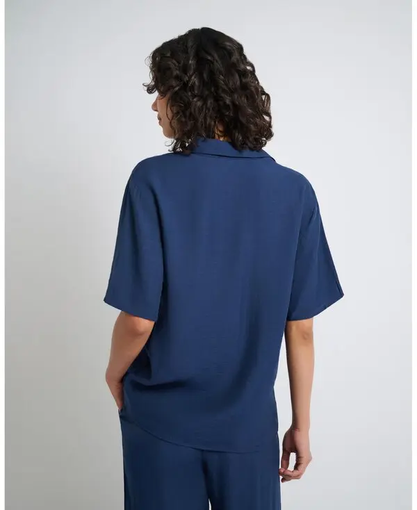 Onia Crinkle Oversized Short Sleeve Button-up - Deep Navy