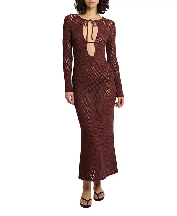 Onia Crochet Knit Cutout Maxi Dress - Rum