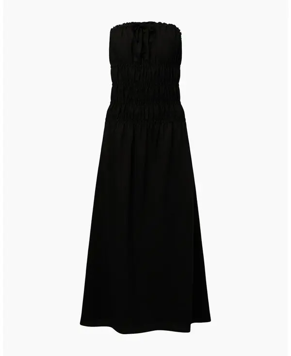 Onia Air Linen Smocked Maxi Dress - Black