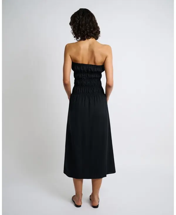 Onia Air Linen Smocked Maxi Dress - Black