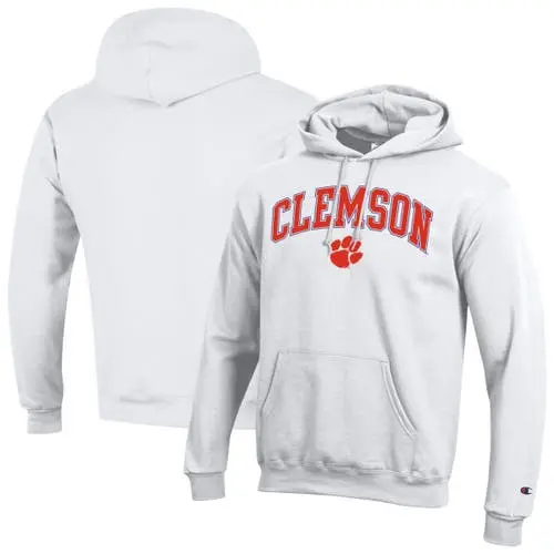 Champion Clemson Tigers Arched Logo Fleece Pullover Hoodie - White