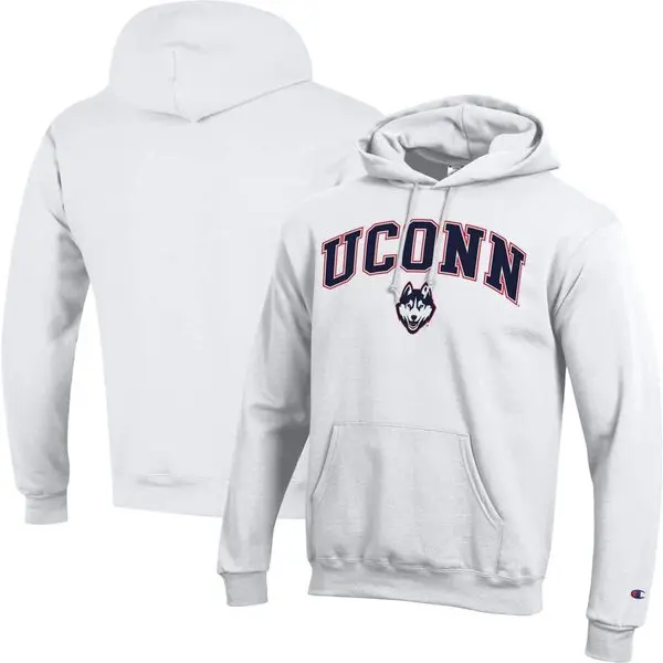 Champion Uconn Huskies Arched Logo Fleece Pullover Hoodie - White