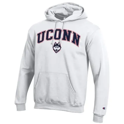 Champion Uconn Huskies Arched Logo Fleece Pullover Hoodie - White