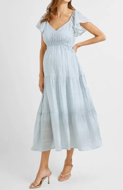 ANGEL MATERNITY Ruffle Sleeve Maternity Dress - Blue
