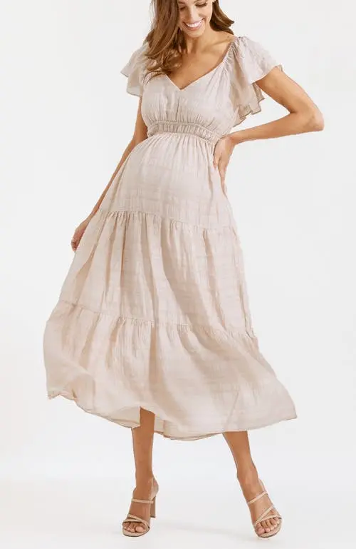 ANGEL MATERNITY Ruffle Sleeve Maternity Dress - Nude