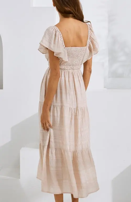 ANGEL MATERNITY Ruffle Sleeve Maternity Dress - Nude