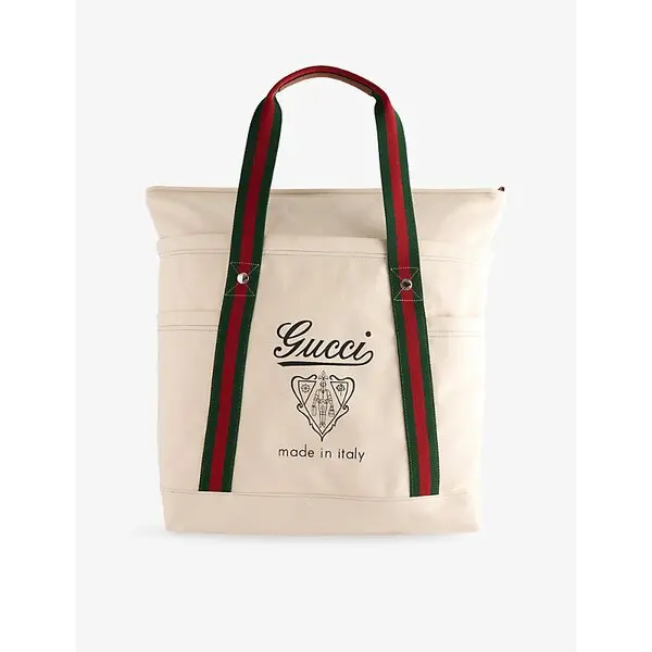 Gucci Large Printed Canvas Tote Bag - Greggio/old Sund/vrv