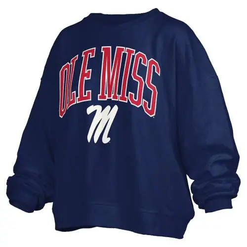 PRESSBOX Ole Miss Rebels Janise Arch Over Logo Pullover Sweatshirt - Navy