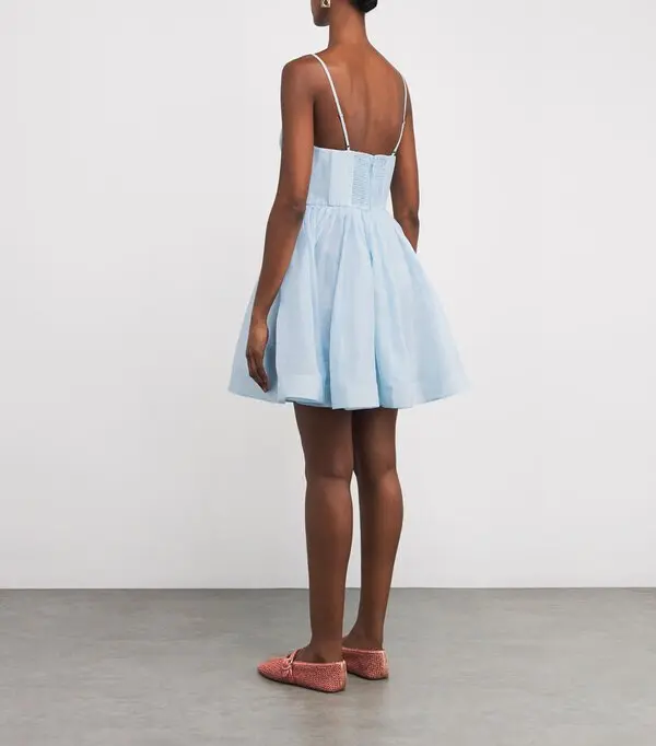 Zimmermann Linen-Silk Plunge Mini Dress - Blue