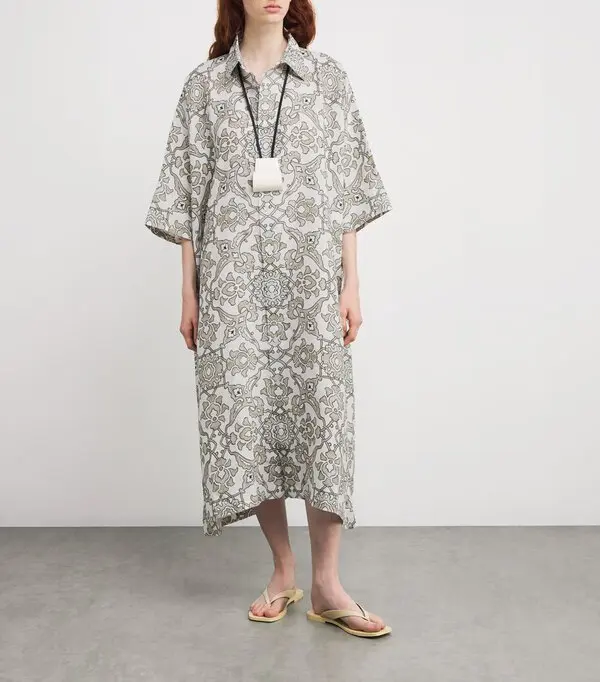 Eskandar Linen A-Line Midi Dress - Neutral | Editorialist