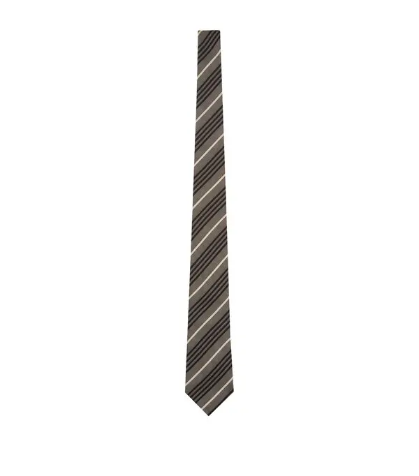 Saint Laurent Silk Jacquard Stripe Tie - Beige
