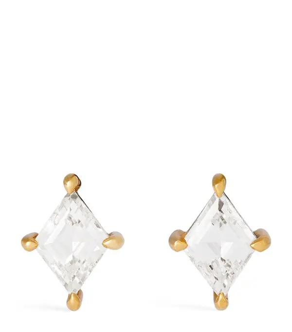 AZLEE Diamond Lozenge Stud Earrings - Gold
