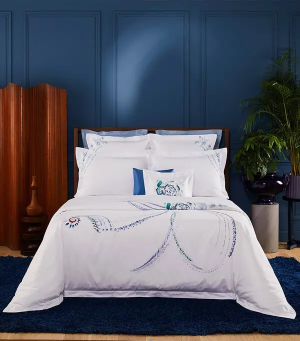 YVES DELORME COUTURE Pima Cotton Abysses King Duvet Cover - Blue
