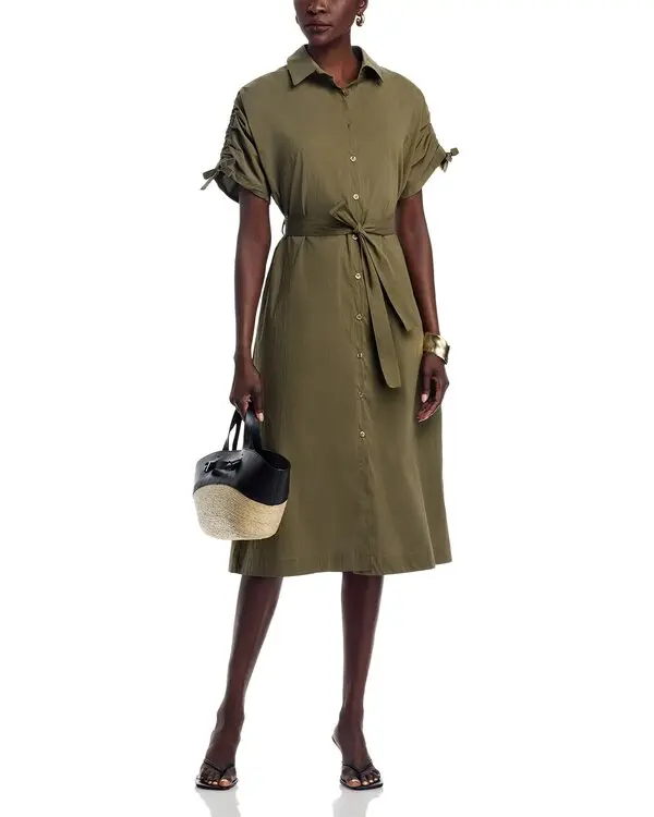 LA FEE MARABOUTEE Tie Waist Elbow Sleeve Shirt Dress