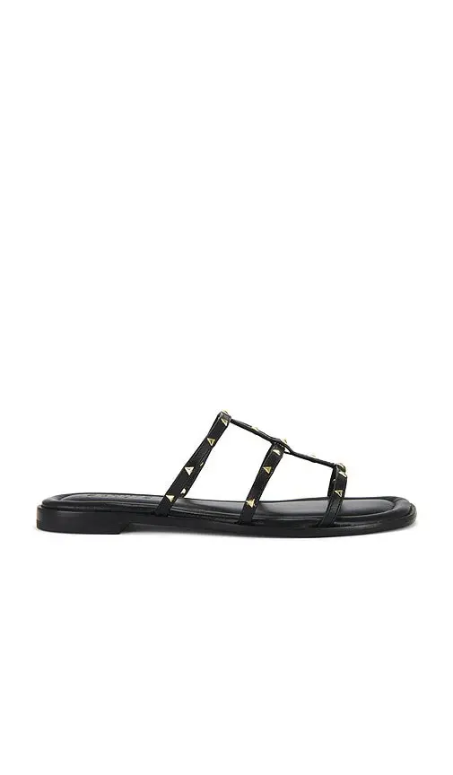 Schutz Lydia Studded Leather Flat Sandals - Black