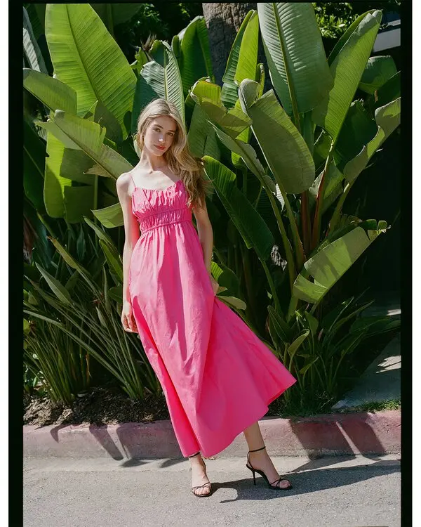 hot pink milkmaid dress Petal and Pup Women's Lilia Maxi Dress