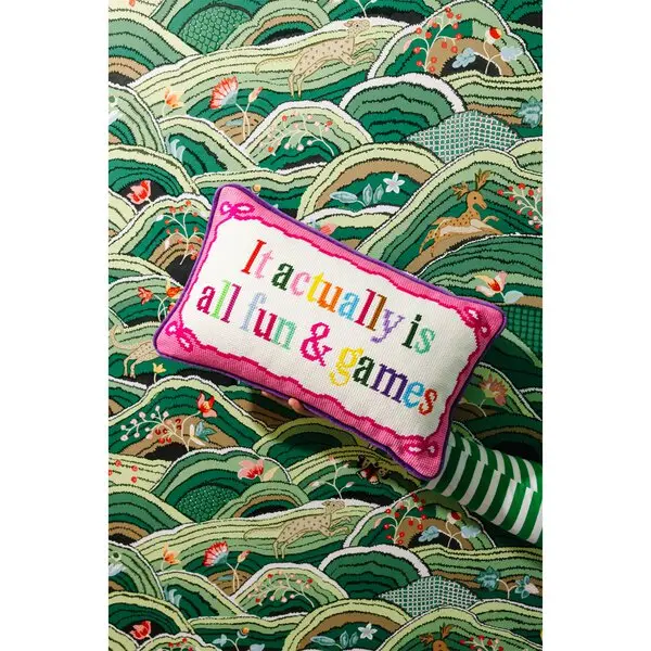 FURBISH Fun And Games Needlepoint Decorative Pillow