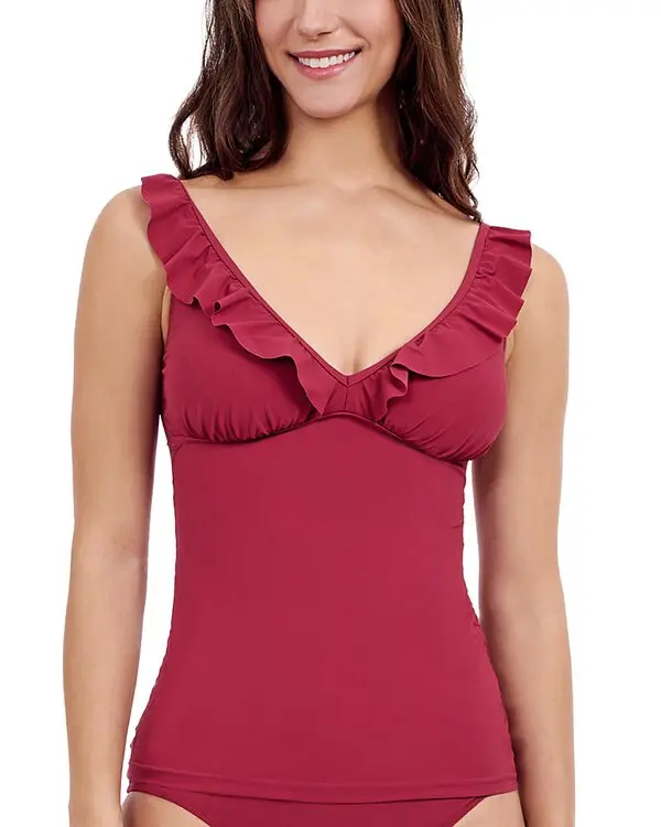 GOTTEX D Cup V-neck Ruffle Tankini - Brick
