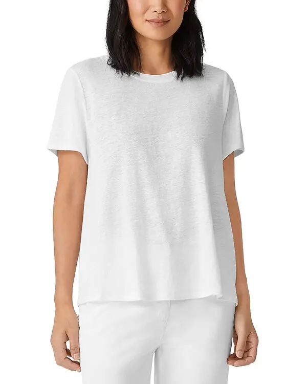 Eileen Fisher Linen Crewneck Short Sleeve Tee - White