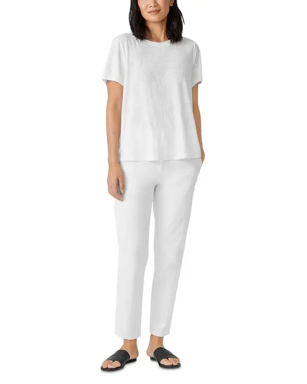 Eileen Fisher Linen Crewneck Short Sleeve Tee - White
