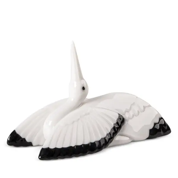 LLADRO Ermine And Crane Chopsticks Holders With Wooden Chopsticks
